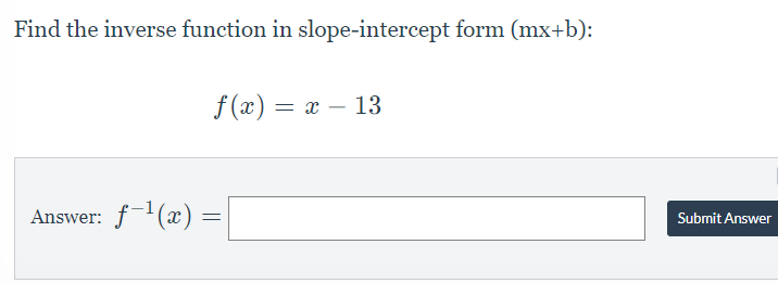 Solved Find the inverse function in slope-intercept form | Chegg.com