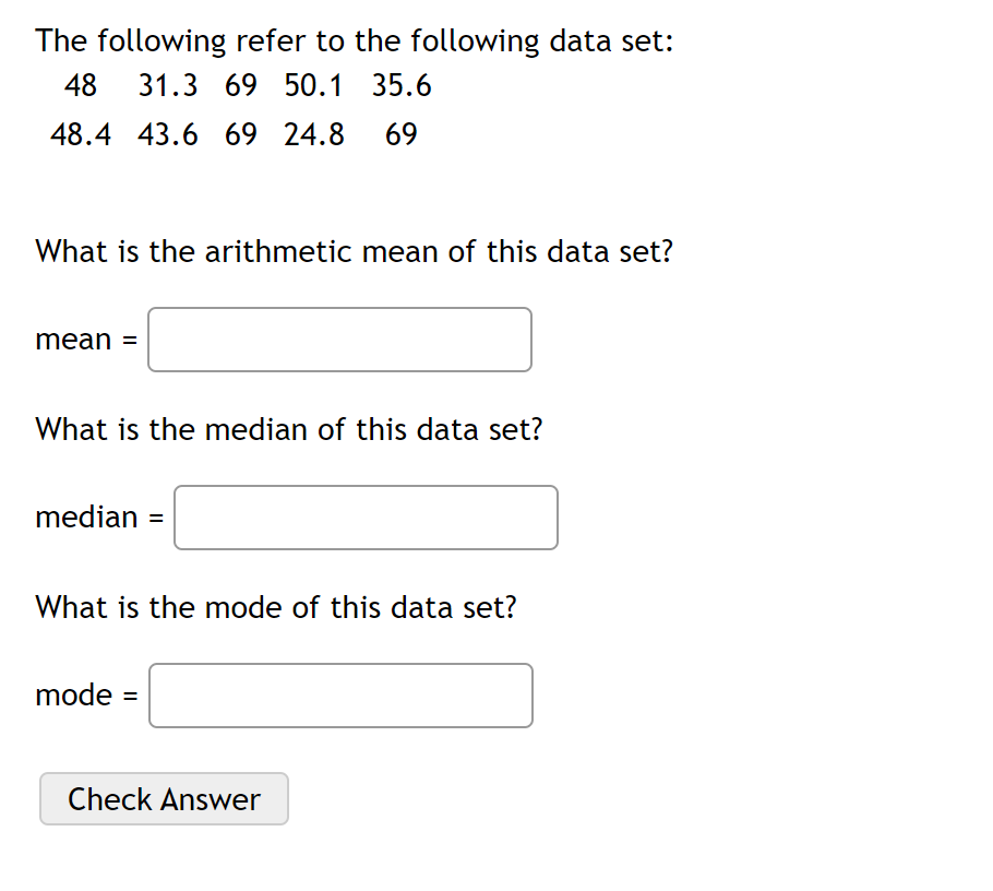 Solved The following refer to the following data set: 48 | Chegg.com
