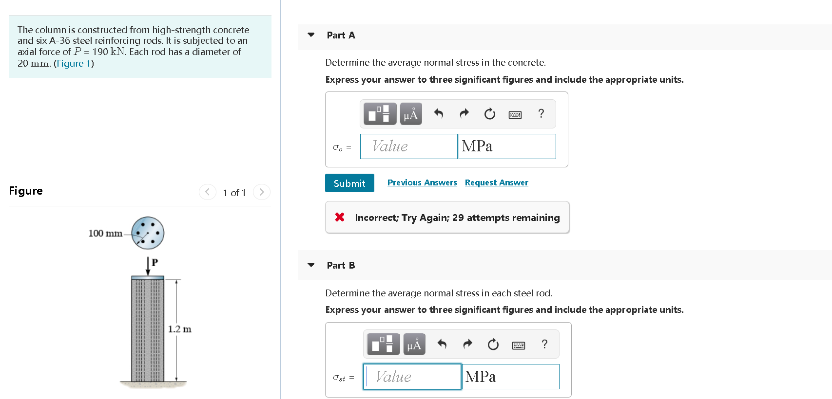 Solved The column is constructed from high-strength concrete | Chegg.com