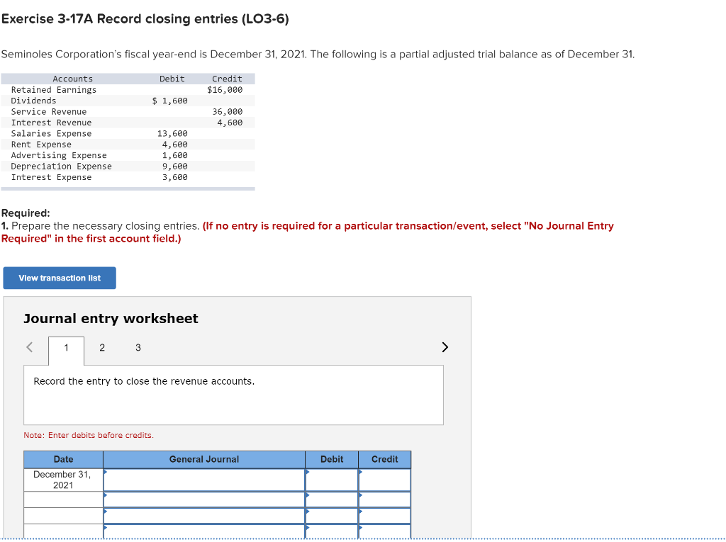 Solved Exercise 3-17A Record closing entries (LO3-6) | Chegg.com
