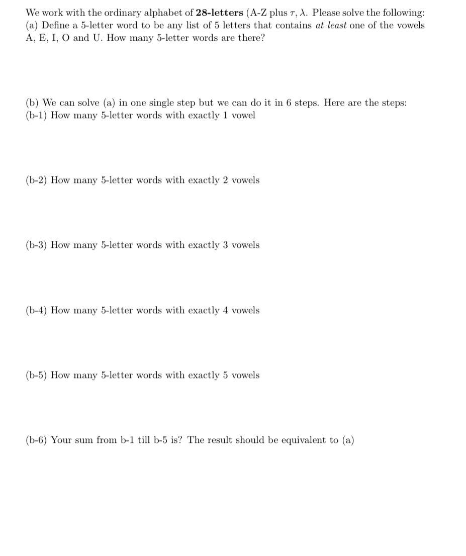 Solved We work with the ordinary alphabet of 28-letters (A-Z | Chegg.com