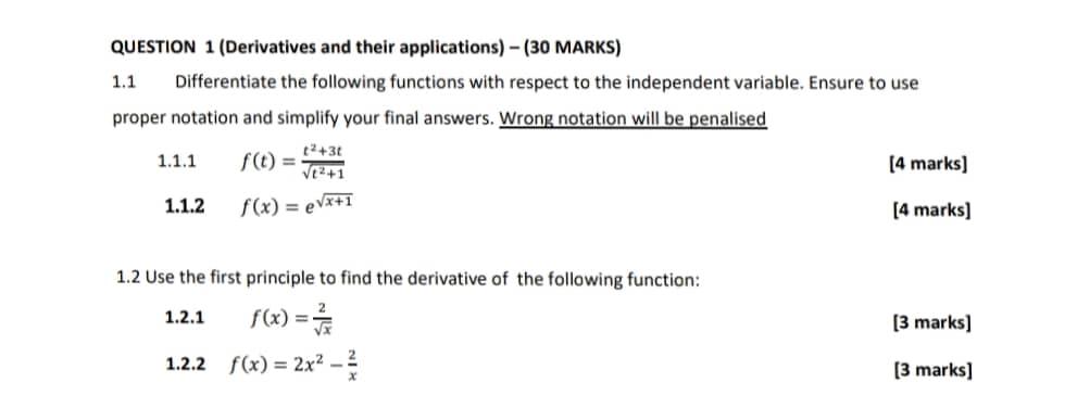 Solved QUESTION 1 (Derivatives and their applications)-(30 | Chegg.com