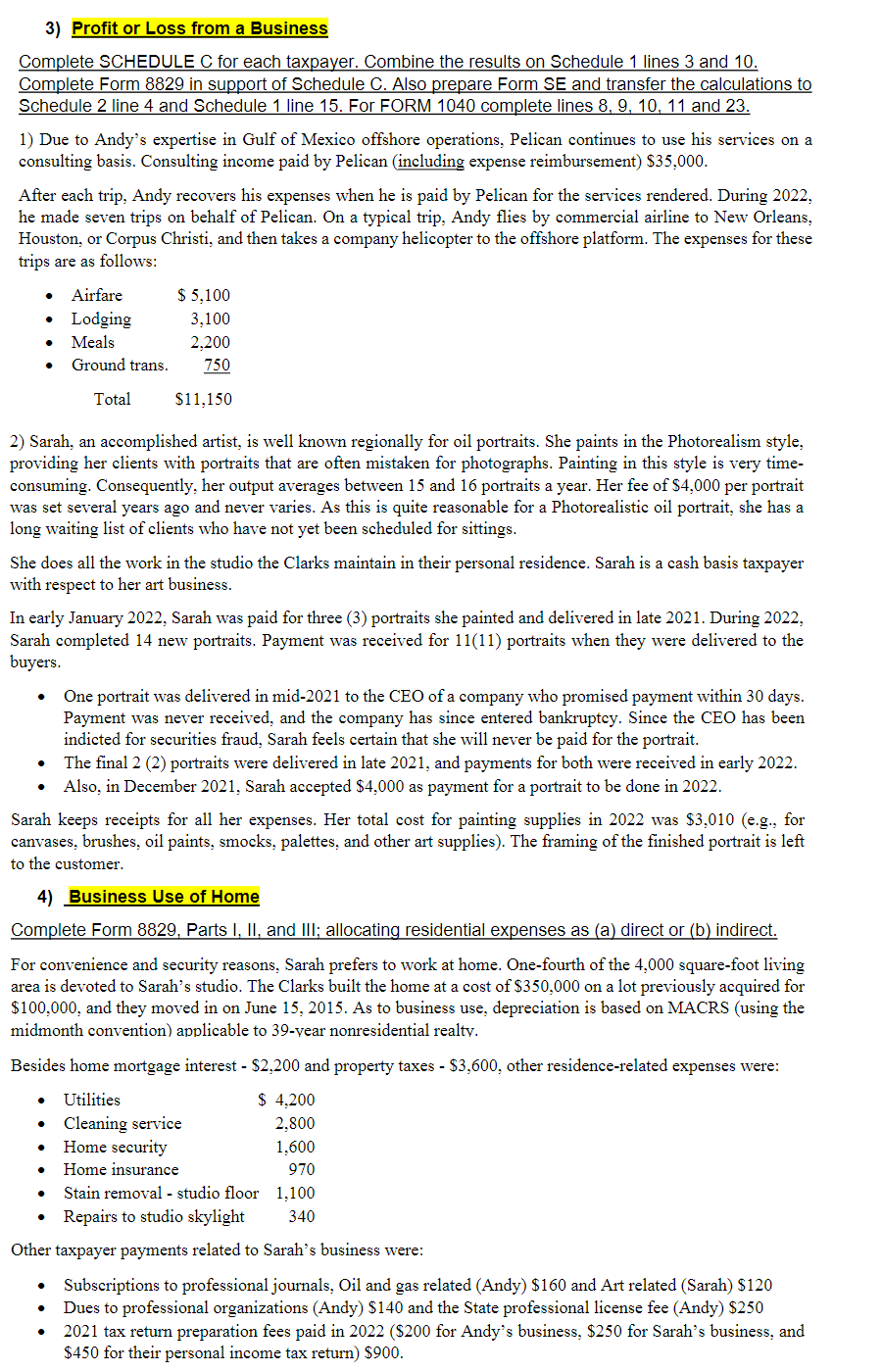 Form 8829 Department of the Treasury Internal Revenue | Chegg.com