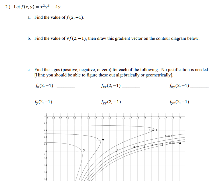 Solved 2.) Let f(x,y)- x2y3-4y. a. Find the value of | Chegg.com