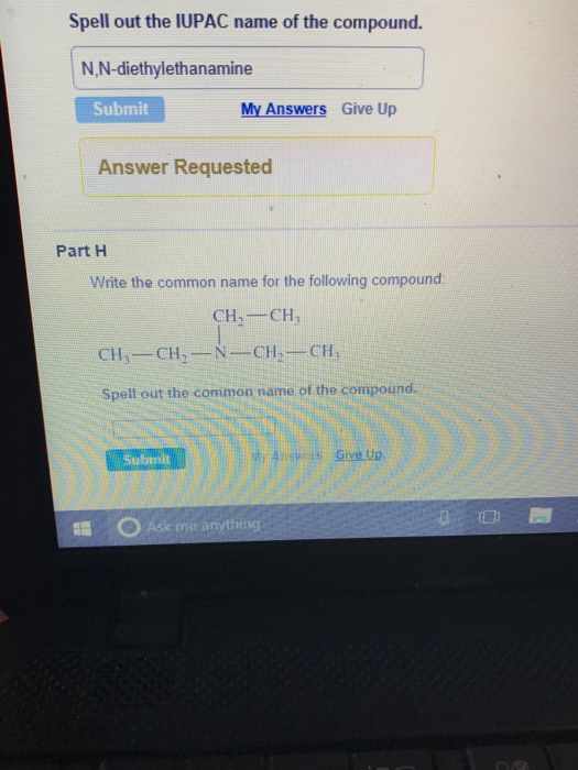 Solved propanamine Submit My Answers Give Up Correct Part B | Chegg.com