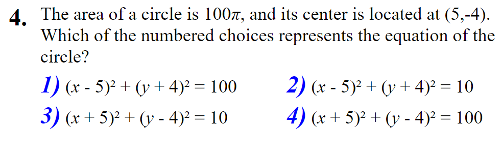 Solved 4. The area of a circle is 100π, and its center is | Chegg.com