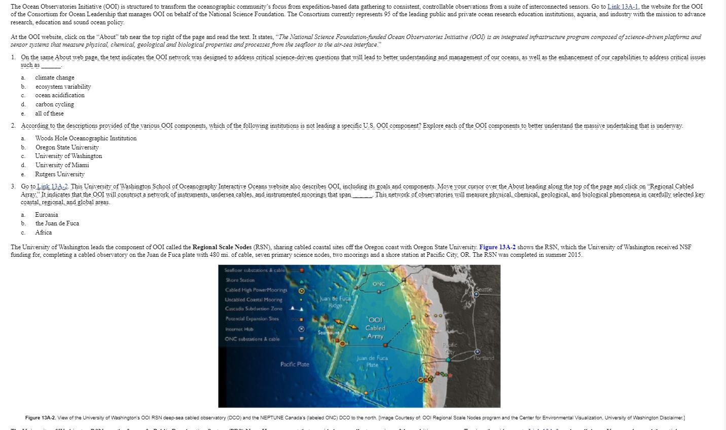 Solved a e. The Ocean Observatories Initiative (OOI) is | Chegg.com