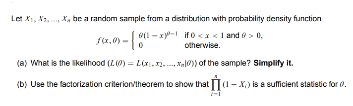 Solved Let Xi, X2, ..., Xn be a random sample from a | Chegg.com