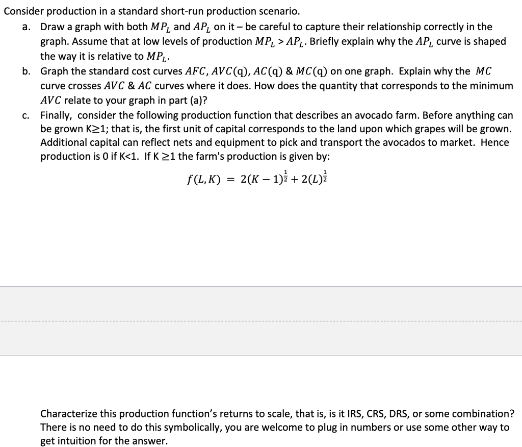 Solved Consider production in a standard short-run | Chegg.com