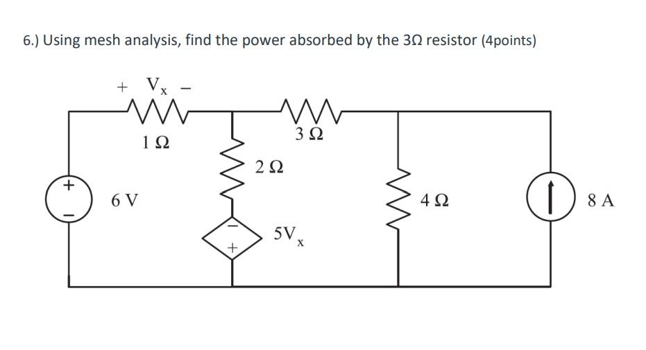 Solved 6.) Using mesh analysis, find the power absorbed by | Chegg.com