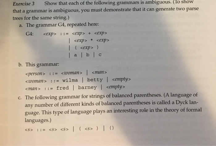 Solved Exercise 3Show that each of the following grammars is | Chegg.com