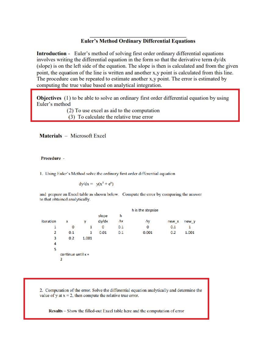 Solved Euler's Method Ordinary Differential Equations | Chegg.com