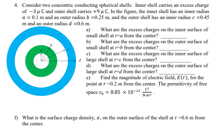 Solved 4. Consider two concentric conducting spherical | Chegg.com
