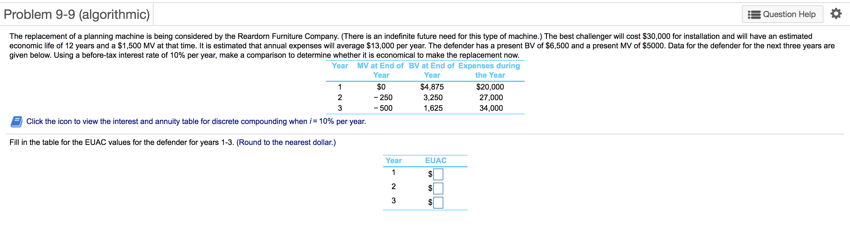 Solved Problem 9-9 (algorithmic) Question Help The | Chegg.com