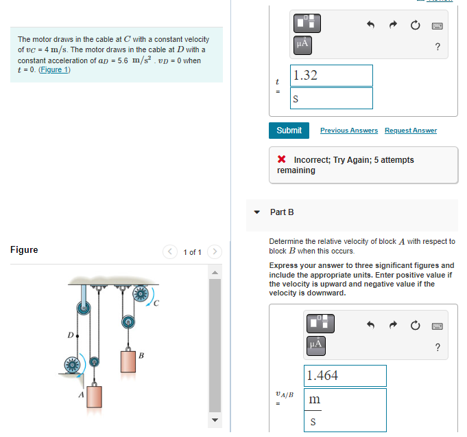 Solved For part A ( Determine the time needed for block A to | Chegg.com