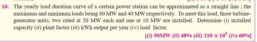 Solved 10. The yearly load duration curve of a certain power | Chegg.com