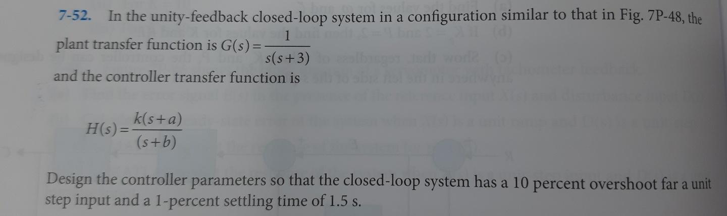 Solved 7-52. In the unity-feedback closed-loop system in a | Chegg.com