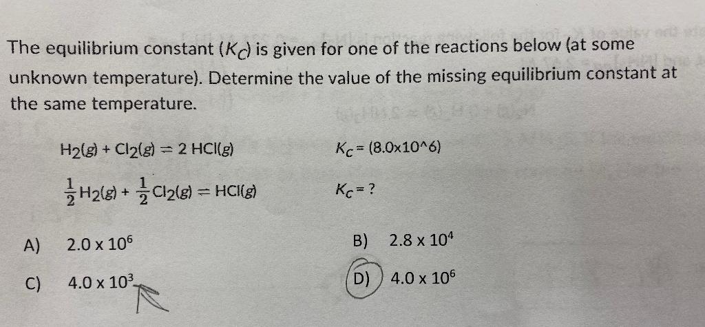 Solved The equilibrium constant (KC) is given for one of the | Chegg.com