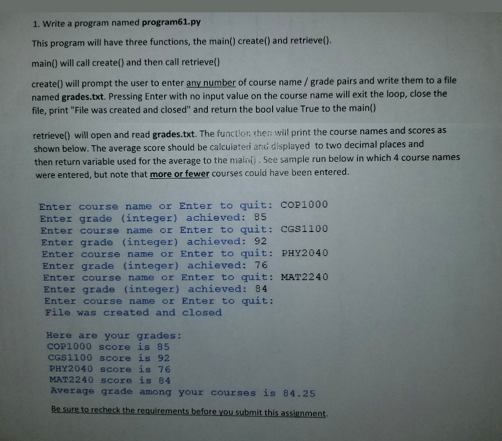 Solved 1. Write a program named program 61.py This program | Chegg.com