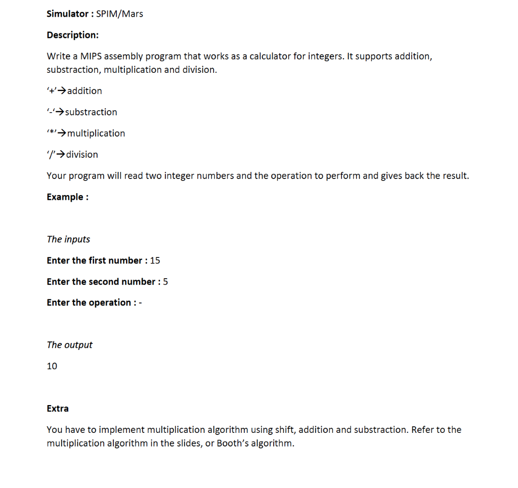 Solved Simulator : SPIM/Mars Description: Write a MIPS | Chegg.com