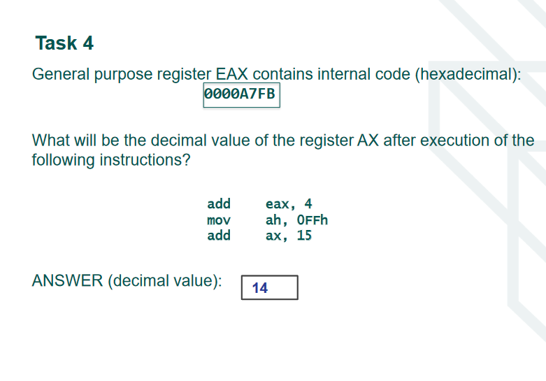 Solved Task 4 4 General purpose register EAX contains | Chegg.com
