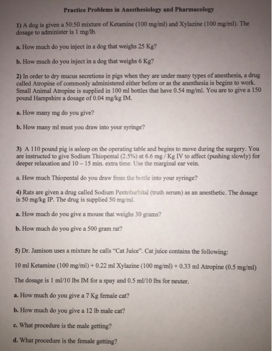 Solved Practice Problems in Anesthesiology and Pharmacology | Chegg.com