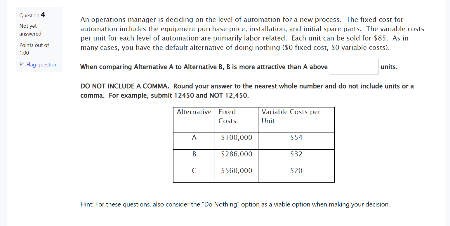 Solved An operations manager is deciding on the level of | Chegg.com