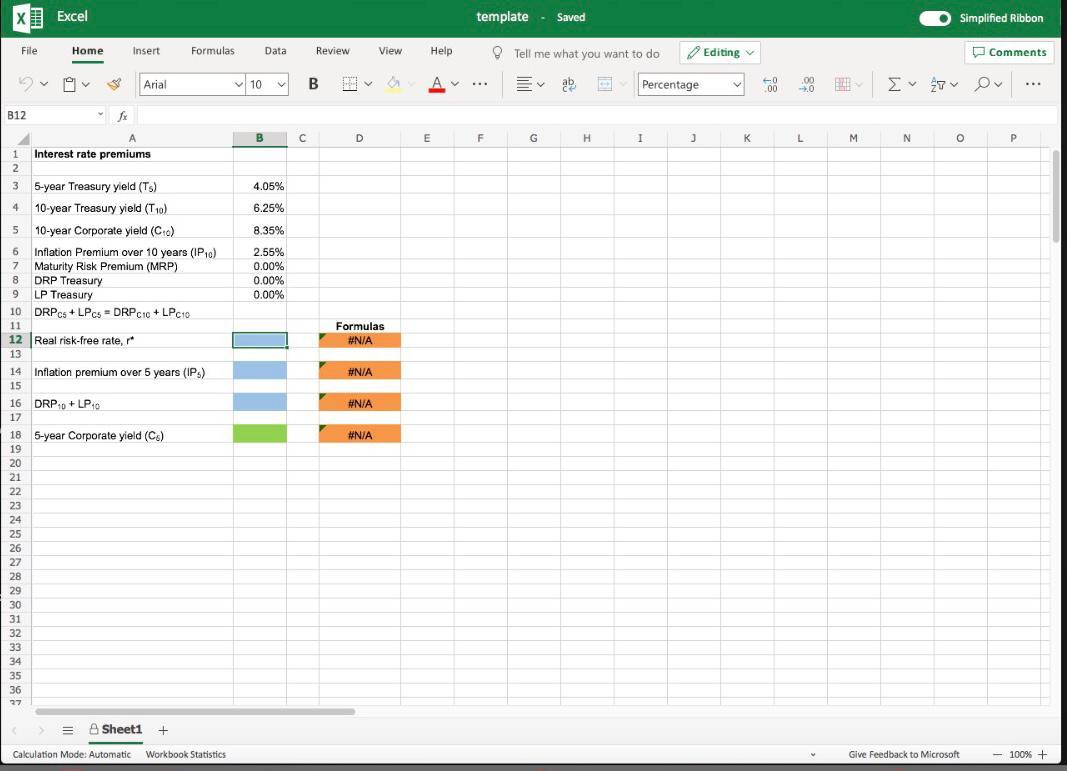 Solved х Excel template - Saved Simplified Ribbon File Home | Chegg.com