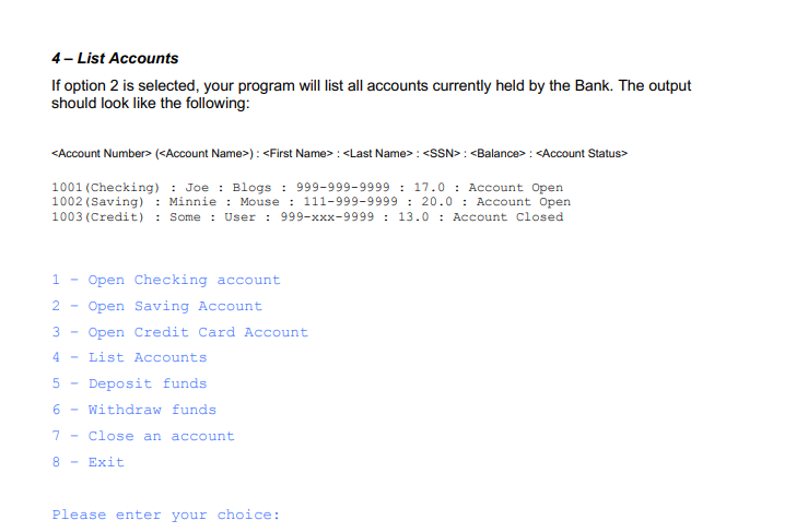 Solved Create a generic Account class and three subclasses: | Chegg.com