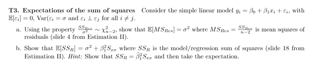 Solved T3. Expectations of the sum of squares Consider the | Chegg.com