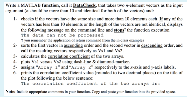 Solved Write A Matlab Function Call It Datacheck That
