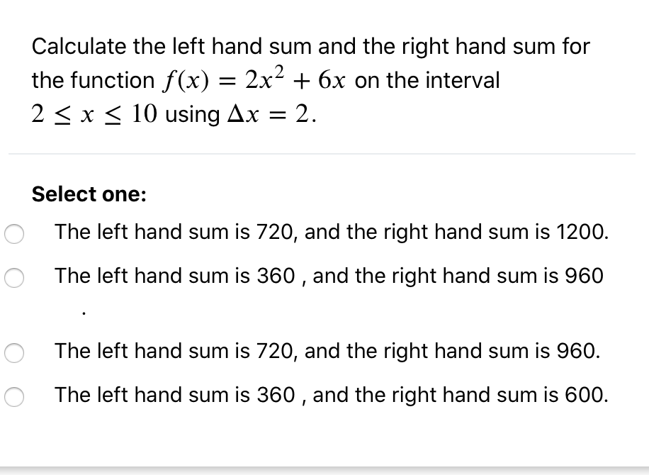 Solved Calculate the left hand sum and the right hand sum | Chegg.com