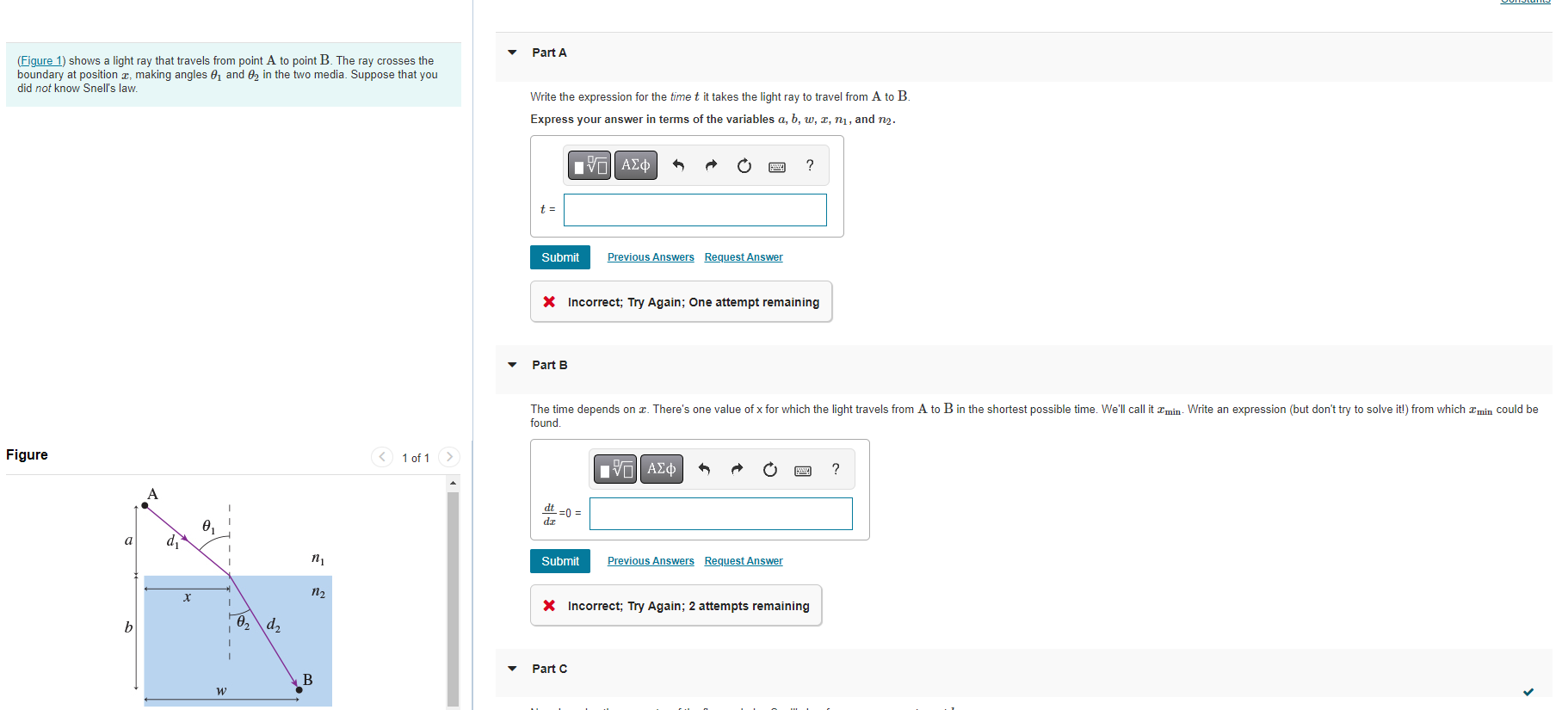 Solved Part A (Figure 1) shows a light ray that travels from | Chegg.com