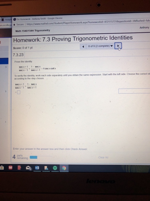Solved ODo Homework- Anthony Smith -Google Chrome Homework | Chegg.com
