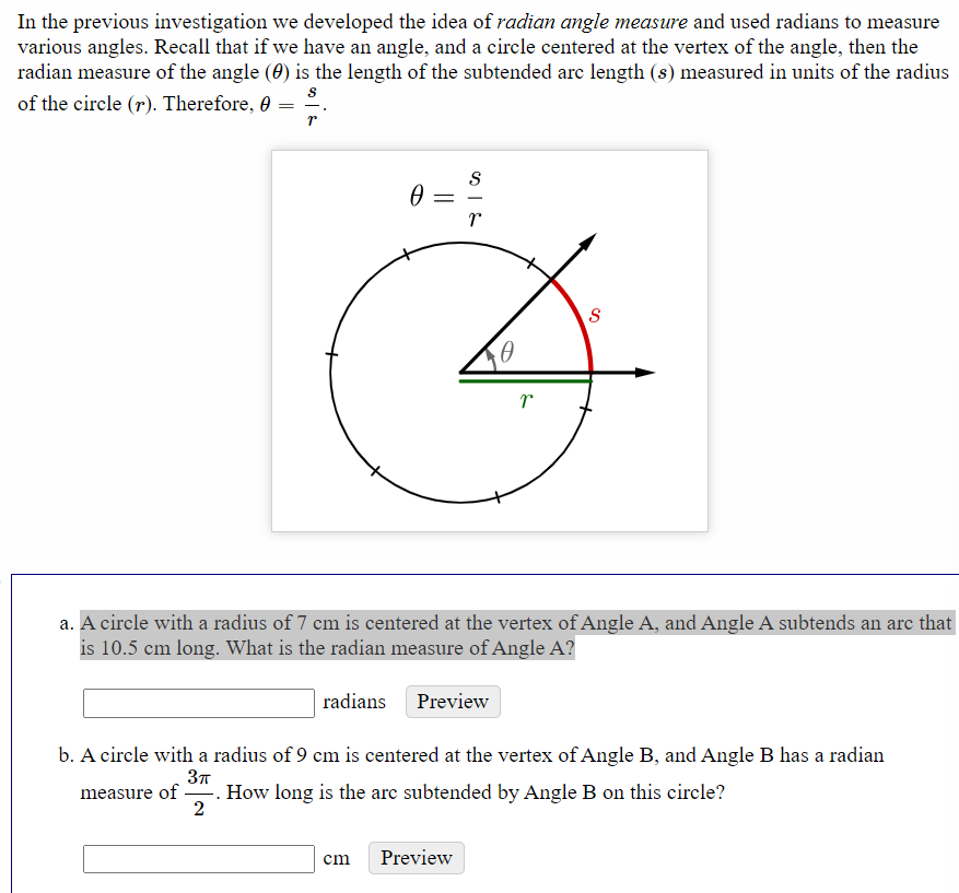 Solved a. The angle below has a radian measure of 1.9 . A | Chegg.com