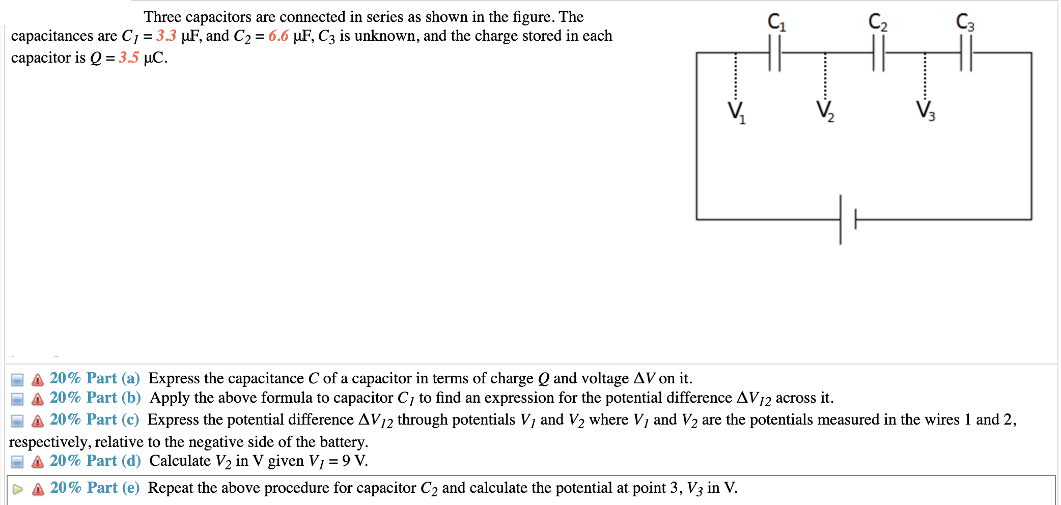 Solved С C2 C3 Three capacitors are connected in series as | Chegg.com
