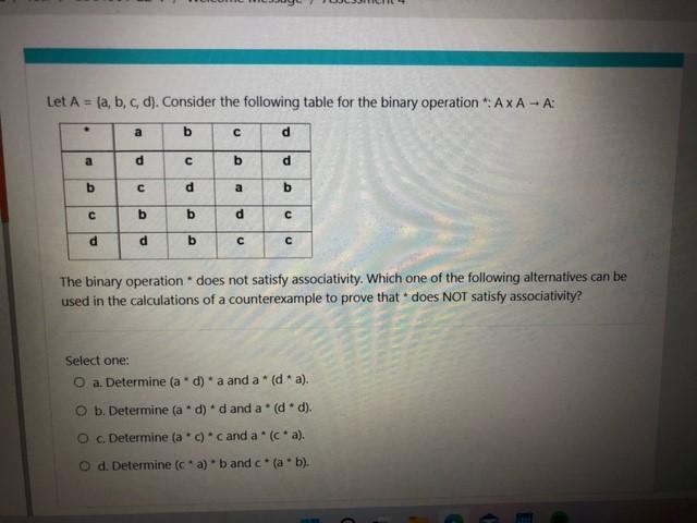 Solved Let A=(a,b,C,d). Consider the following table for the | Chegg.com