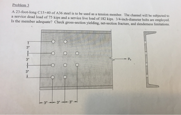 Solved Problem 3 A 23-foot-long C15x40 of A36 steel is to be | Chegg.com