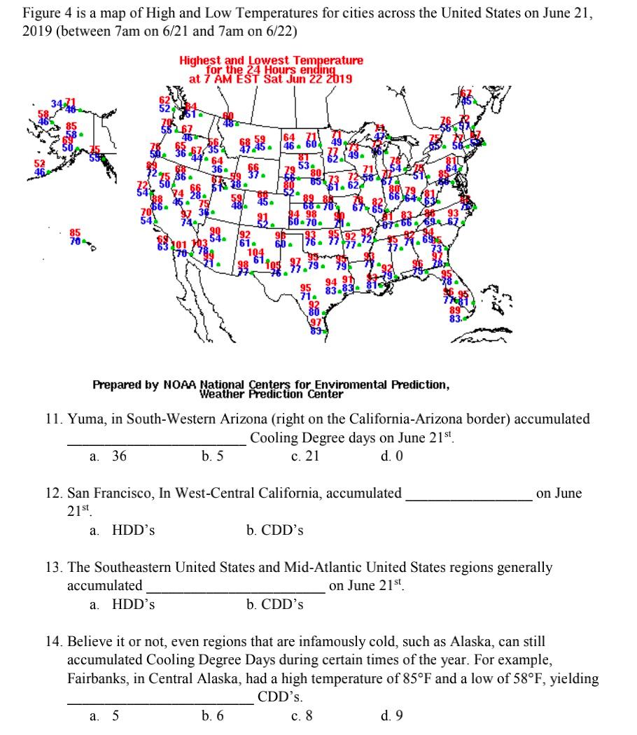 Solved Figure 4 is a map of High and Low Temperatures for | Chegg.com