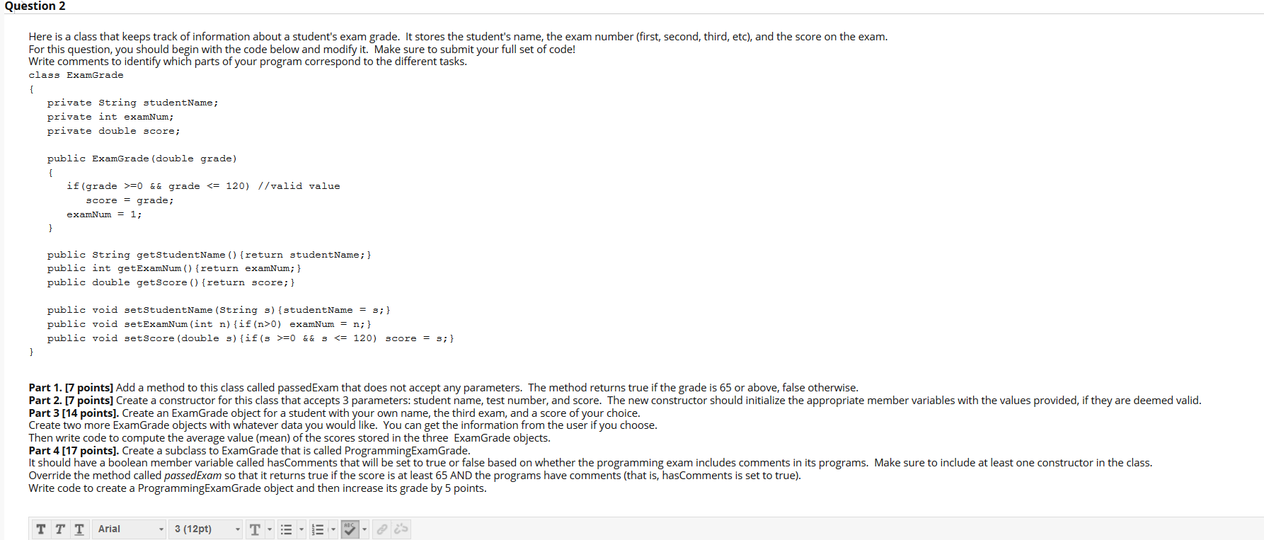 Solved Question 2 Here is a class that keeps track of | Chegg.com