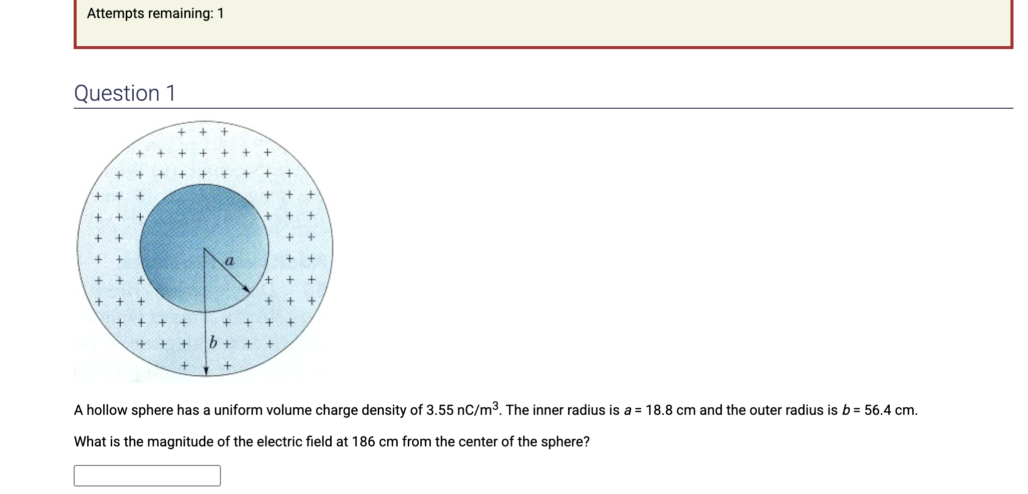 Solved Attempts remaining: 1Question 1A hollow sphere has a | Chegg.com