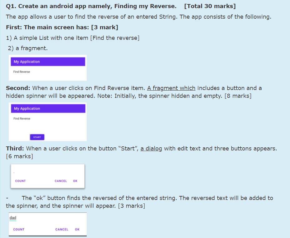 Q1 Create An Android App Namely Finding My Reverse 
