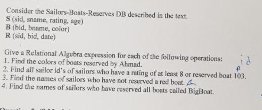 Solved Consider The Sailors Boats Reserves Db Described In