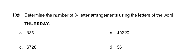 Solved 10# Determine the number of 3 - letter arrangements | Chegg.com
