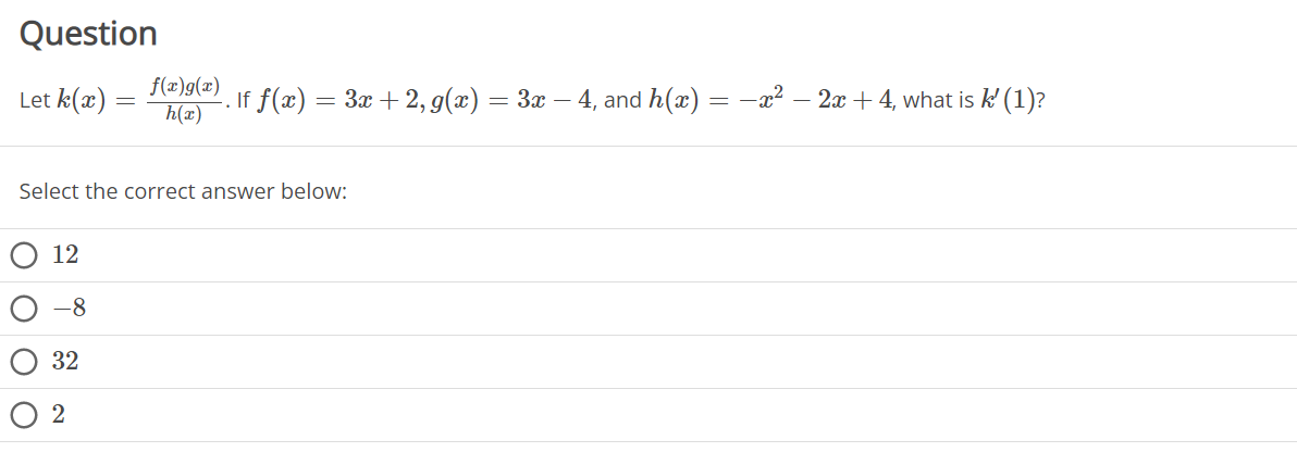 Solved Question Let k(x)=h(x)f(x)g(x). If | Chegg.com