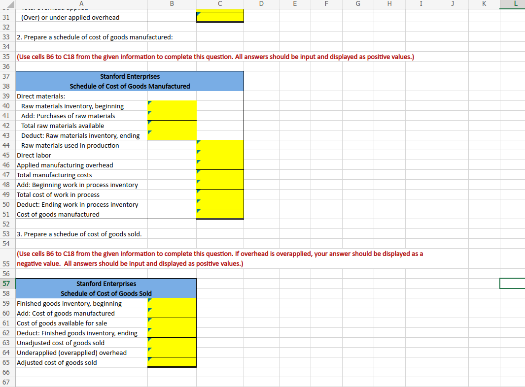Solved Please solve spreadsheet FORMULAS for ALL YELLOW | Chegg.com