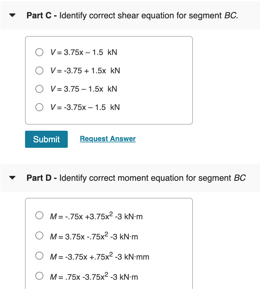 Solved Part A - Identify correct shear equation for segment | Chegg.com