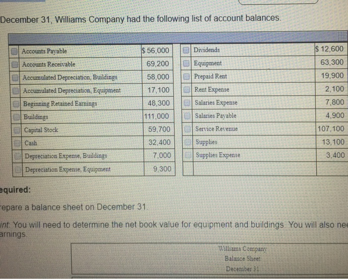 Solved December 31, Williams Company had the following list | Chegg.com Solved December 31, Williams Company had the following list | Chegg.com