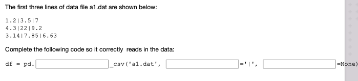 Solved The first three lines of data file a1.dat are shown | Chegg.com