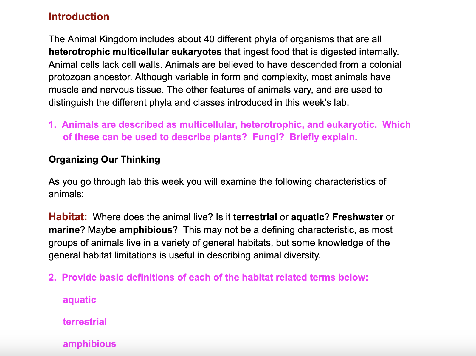 Solved Introduction The Animal Kingdom includes about 40 | Chegg.com